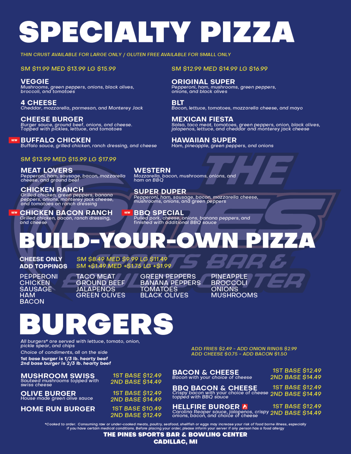 Menu - The Pines Sports Bar and Bowling Center